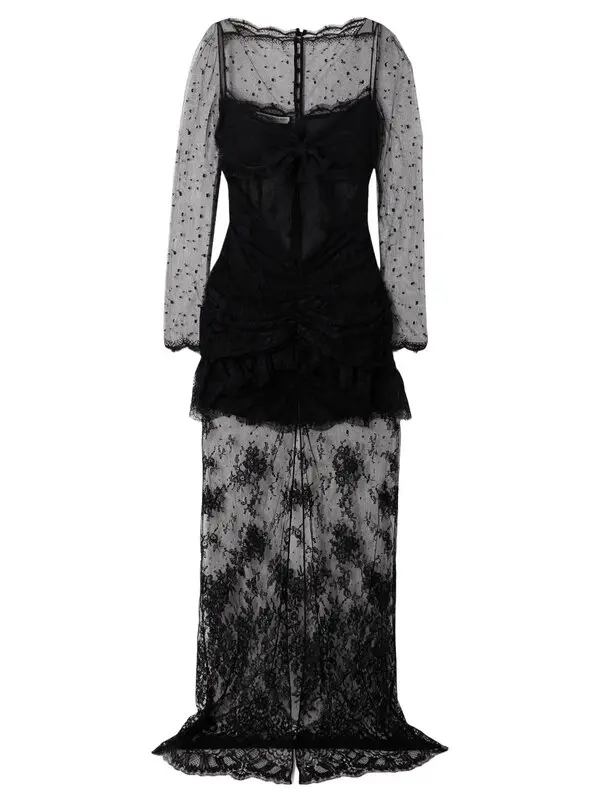 Alessandra Rich Chantilly Lace And Silk Gown - Black