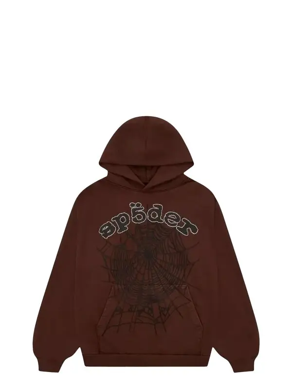 SP5DER X Travis Scott Rhinestone Web Hoodie - Brown