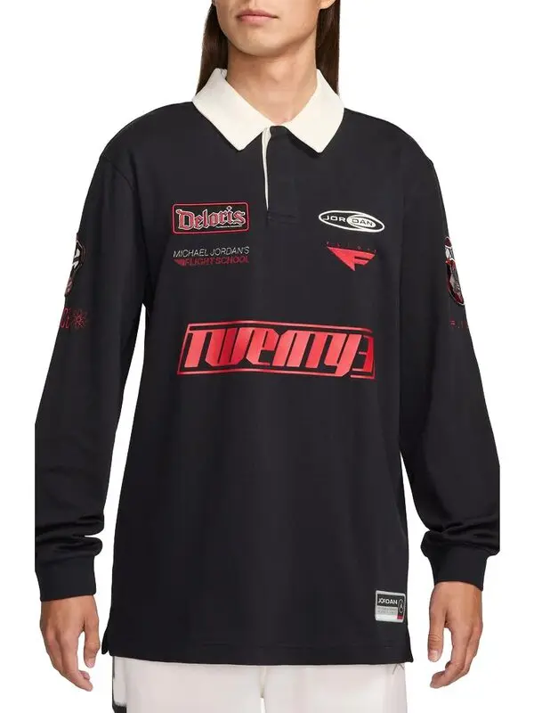 JORDAN Essentials Long Sleeve Logo Rugby Shirt - Black