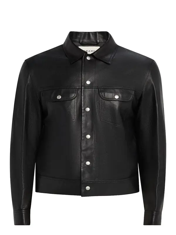 FRAME Leather Trucker Jacket - Black