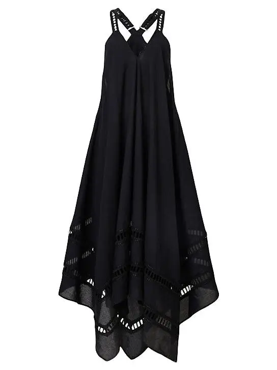 ALLSAINTS Embroidered-trim Asymmetric-hem Cotton Maxi Dress - Black