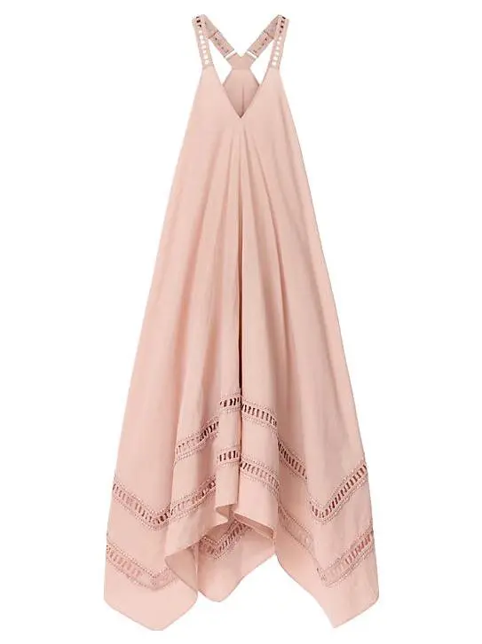ALLSAINTS Embroidered-trim Asymmetric-hem Cotton Maxi Dress - Blush Pink