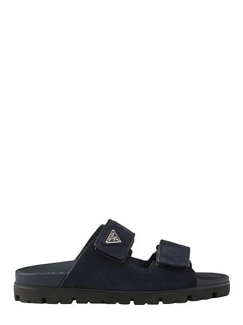 Prada Logo-embellished Suede Sandals - Blue
