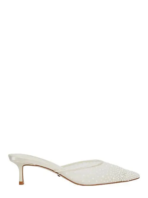 DUNE Cuddling Embellished Kitten-heel Mesh Mules - Ivory Synthetic