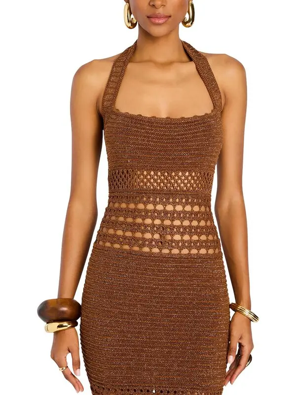 Retrofete Jaycee Crochet Midi Dress - Sepia/bronze