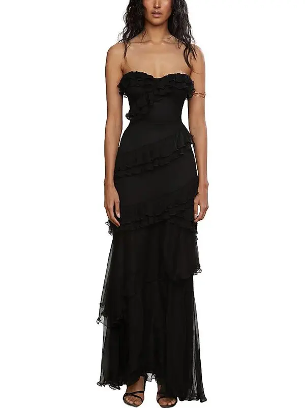 AMUR Harrison Silk Ruffled Gown - Black
