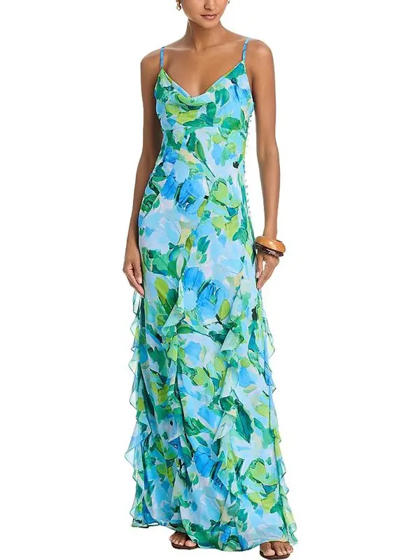 Aqua Abstract Print Gown - Blue/multi