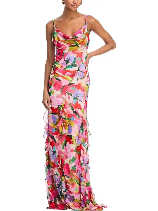 Aqua Abstract Print Gown - Multi