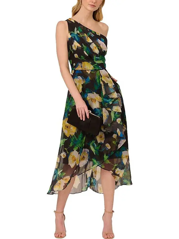 Adrianna Papell Floral High-low Dress - Black Yellow