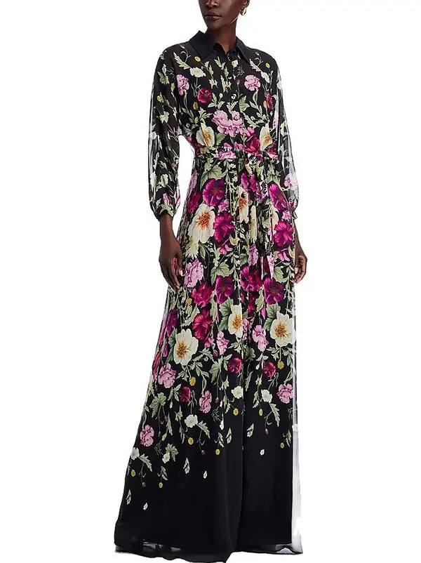 Rickie Freeman For Teri Jon Chiffon Floral Print Maxi Dress - Black Multi