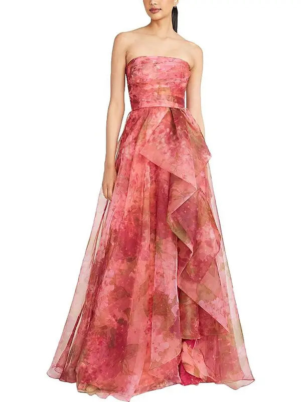 Theia Fahreta Floral Strapless Gown - Printed Wisteria
