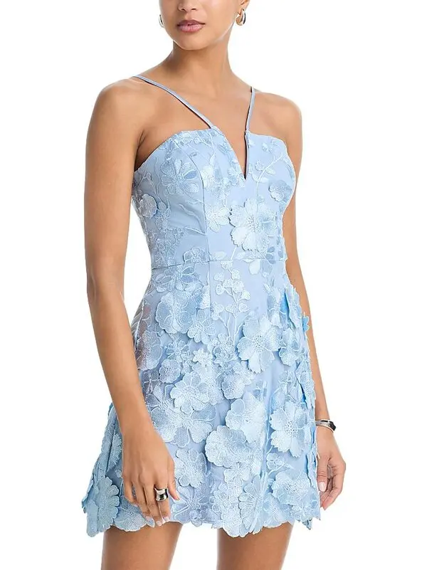 Aqua 3d Flower Spaghetti Strap Mini Dress - Light Blue
