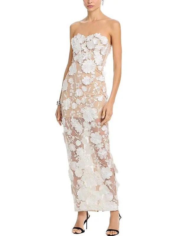 Aqua Long 3d Floral Gown - Ivory/nude