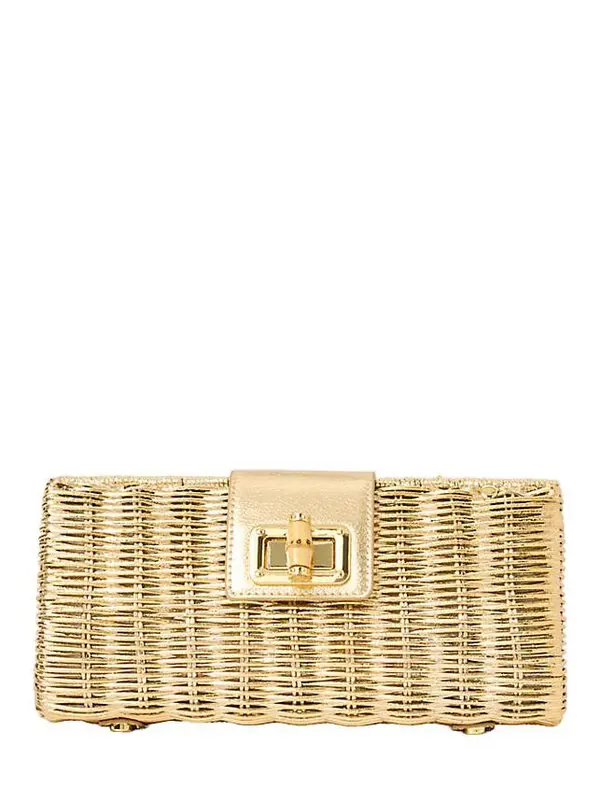 Lilly Pulitzer® Leena Wicker Clutch With Turn Lock Closure And Chain Strap - Gold Metallic