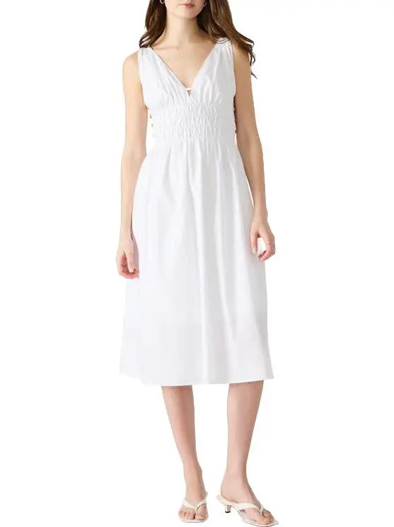 Steve Madden Kassie Bead Detail Smock Waist Cotton Midi Dress - White
