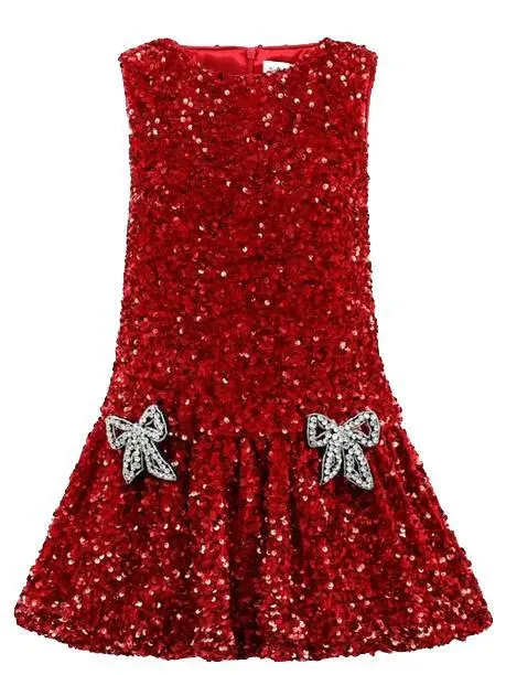 LOLA + THE BOYS Sequin Bow Dress - Red