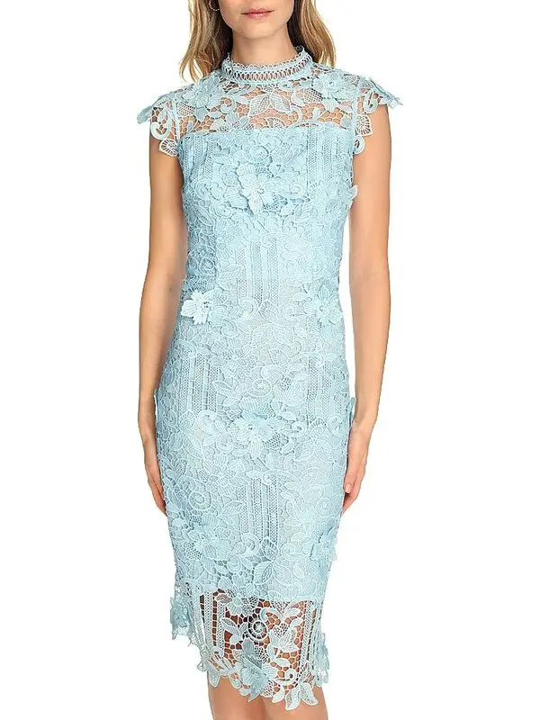 Eliza J Lace Mock Neck Sheath Dress - Blue