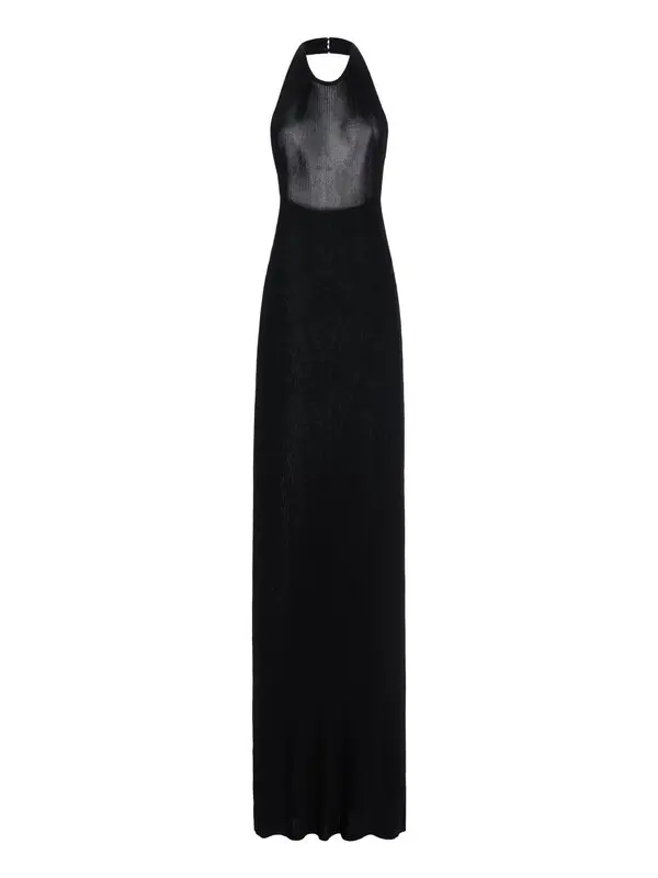 NILI LOTAN Gertrude Knit Maxi Halter Dress - Black