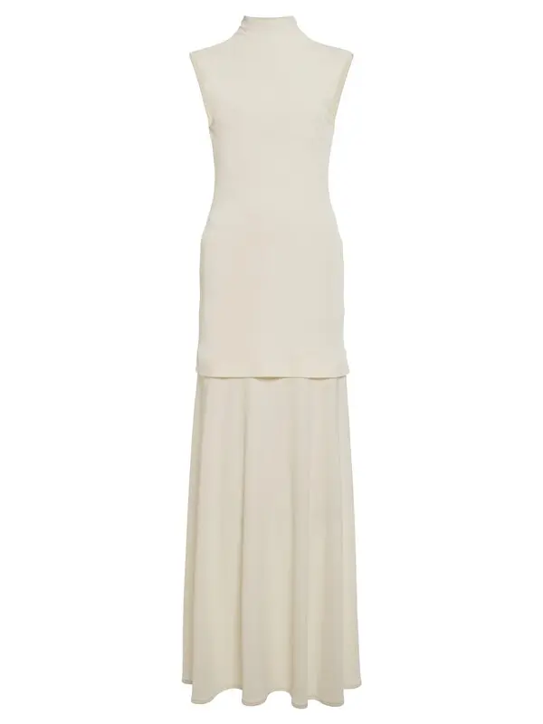 JIL SANDER Turtleneck Midi Dress With Tie Detail - Ivory