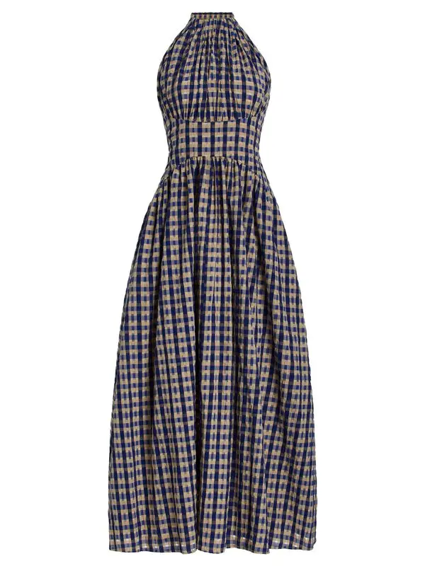 Rosie Assoulin Halt In The Name Of Love Checked-seersucker Midi Dress - Plaid