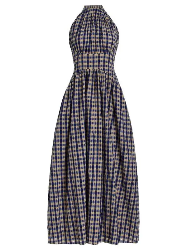Rosie Assoulin Halt In The Name Of Love Checked-seersucker Midi Dress - Plaid