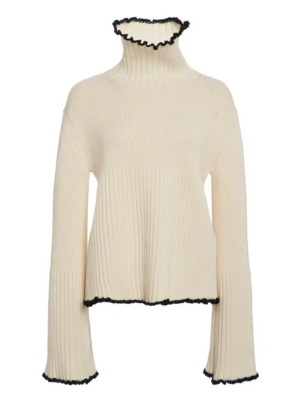 JIL SANDER Ribbed-knit Wool-blend Sweater - Ivory