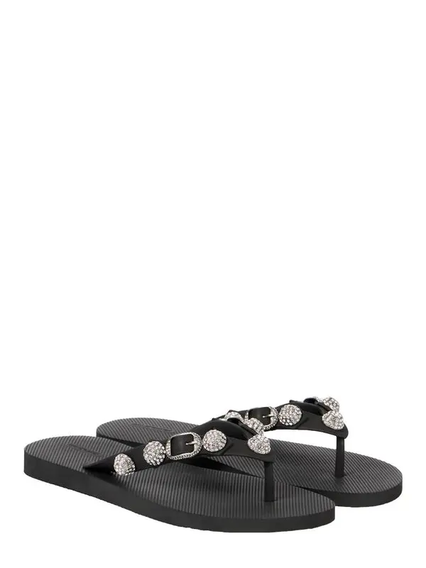 Balenciaga Cagole Crystal-embellished Thong Sandals - Black