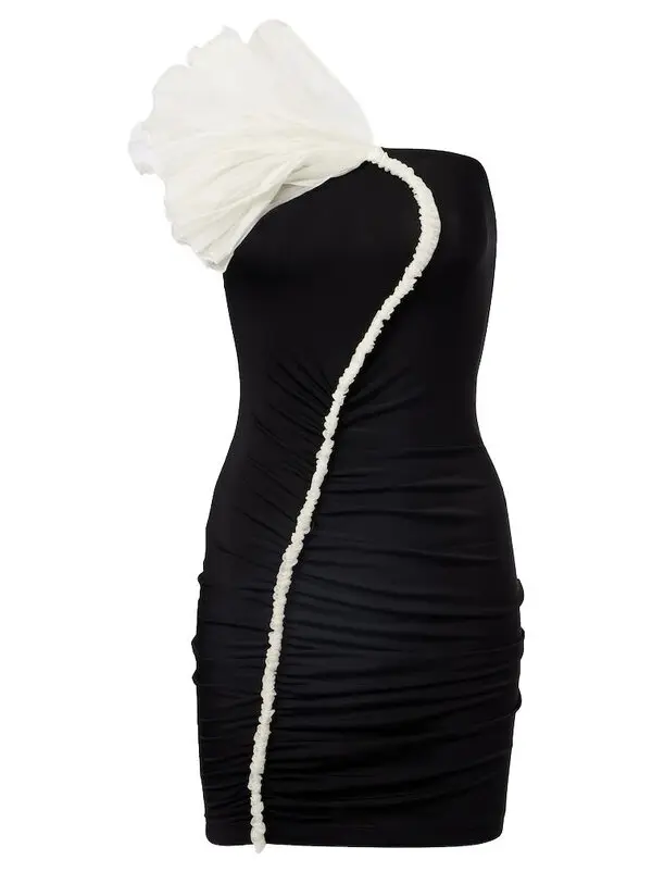 NENSI DOJAKA Floral-appliqué Asymmetric Minidress - Black