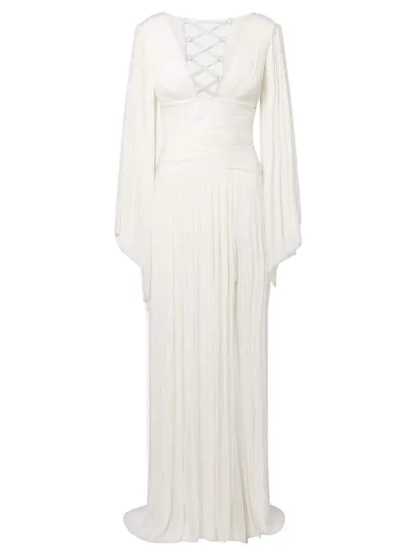 MARIA LUCIA HOHAN Alana B Plissé Maxi Dress - White