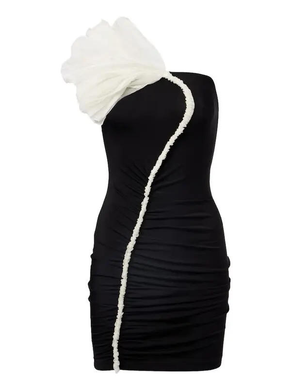 NENSI DOJAKA Floral-applique Asymmetric Minidress - Black