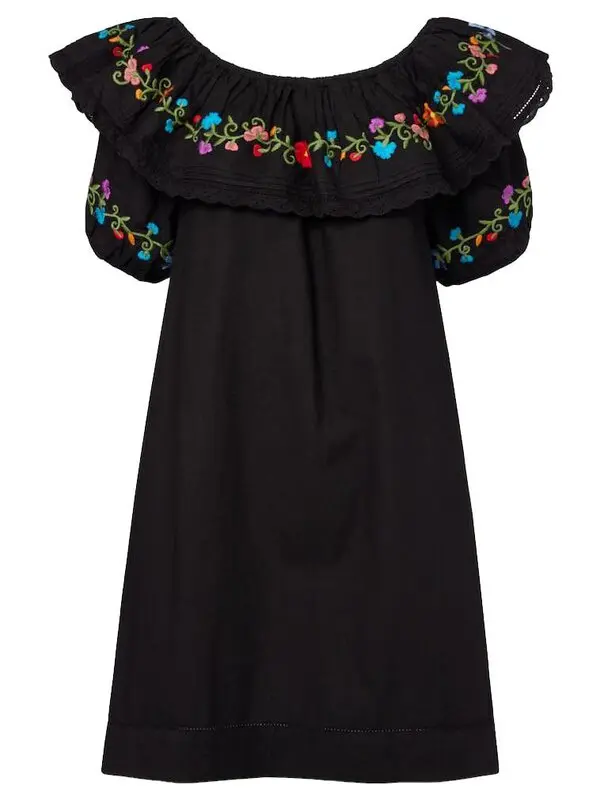 Rixo Saige Embroidered Mini Dress - Black