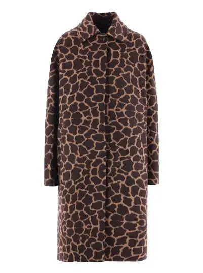 Max Mara Giraffe Printed Wool Coat - Camel+brown