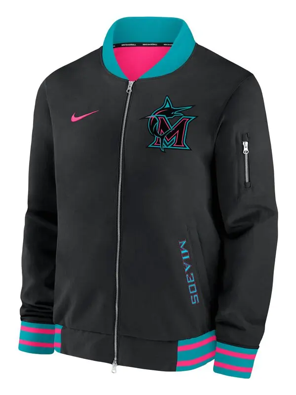 Nike Miami Marlins City Connect Mlb Full-zip Bomber Jacket - Black