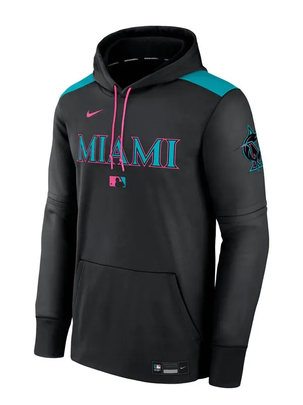Nike Miami Marlins City Connect Therma Mlb Pullover Hoodie - Black