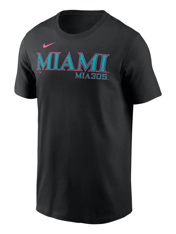 Nike Miami Marlins City Connect Wordmark Mlb T-shirt - Black