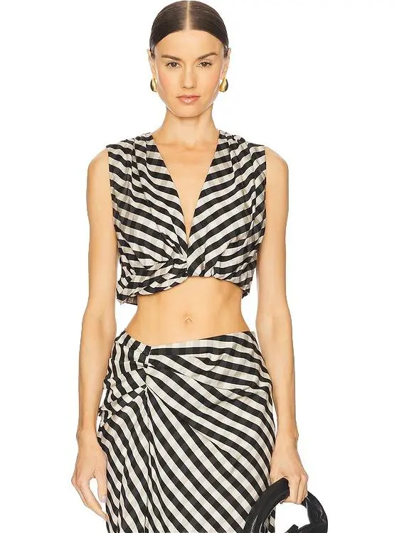 A.L.C. Cropped V-neck Top With Clasp Closures - Black