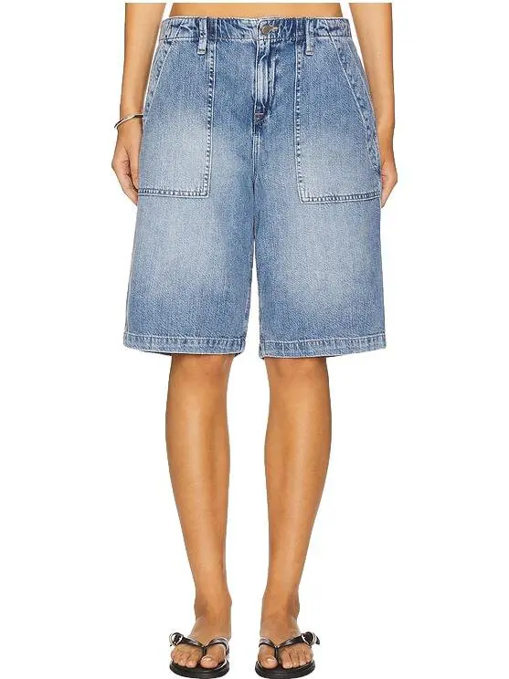Good American Lite Linen Bermuda Shorts - Blue