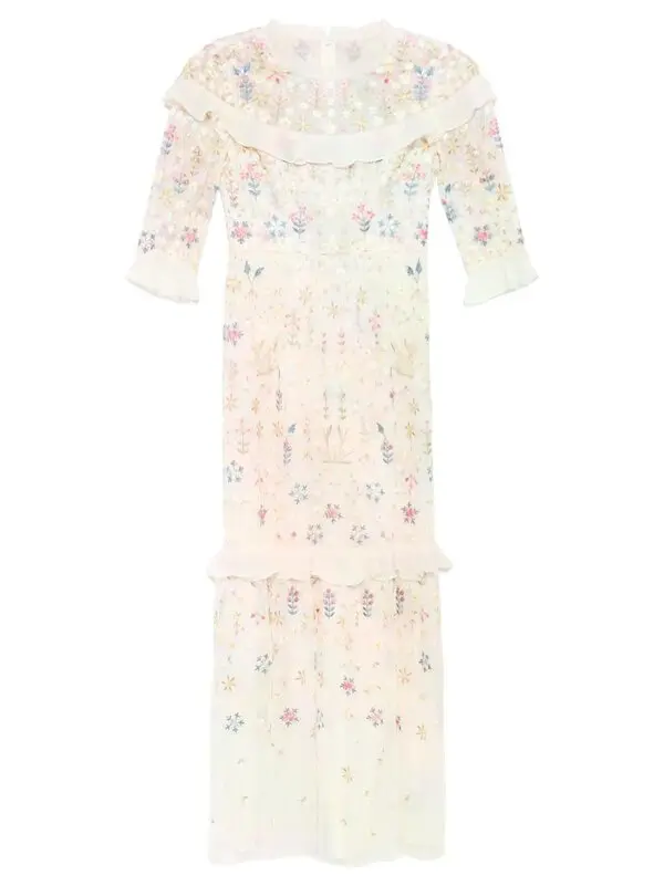 NEEDLE & THREAD Flowerbed Embroidery Gown - Neutrals