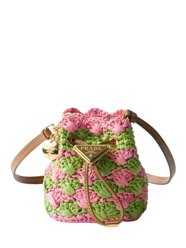 Prada Mini Crochet-knit Bucket Bag - Green