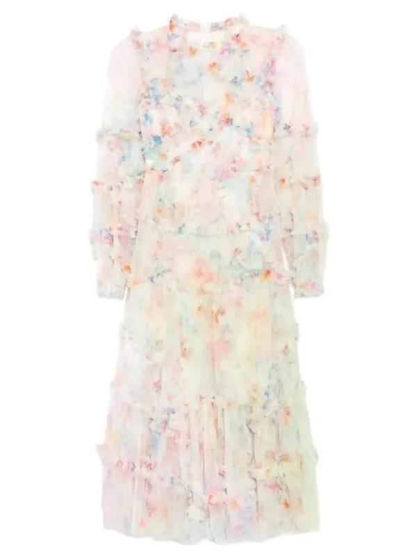 NEEDLE & THREAD Floral Diamond Ruffle Gown - Pink