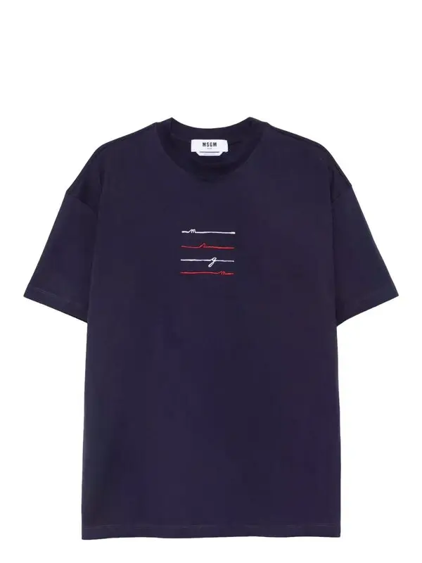 MSGM Logo-embroidered Jersey T-shirt - Blue