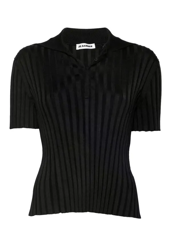 JIL SANDER Ribbed-knit Polo Top - Black