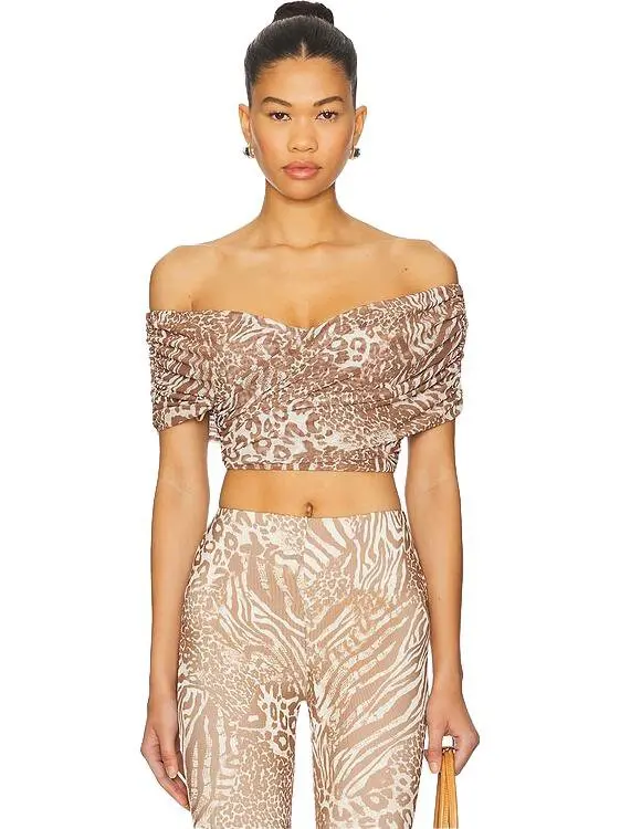 AFRM Fabiola Cropped Top - Taupe Animal