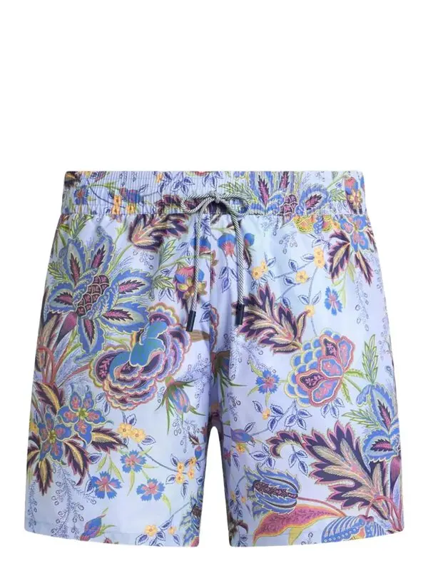 Etro Floral-print Swim Shorts - Blue
