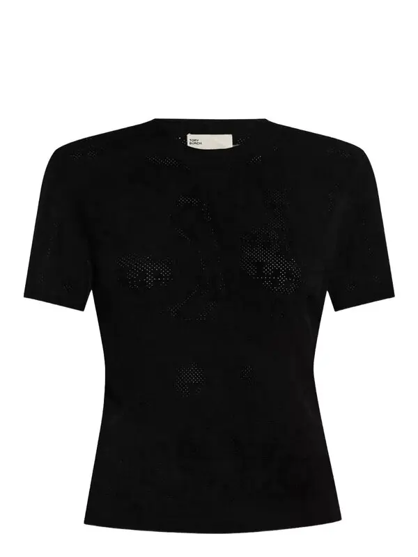 Tory Burch Perforated-knit Top - Black