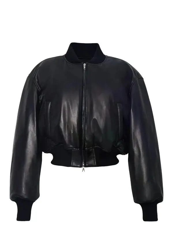 Adam Lippes Leather Bomber Jacket - Black