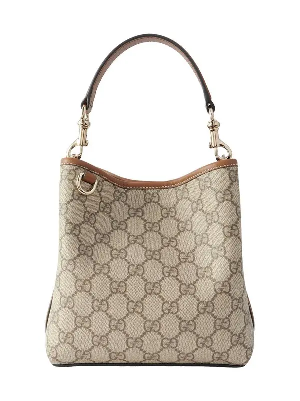 Gucci Gg Emblem Leather-trimmed Bucket Bag - Neutrals