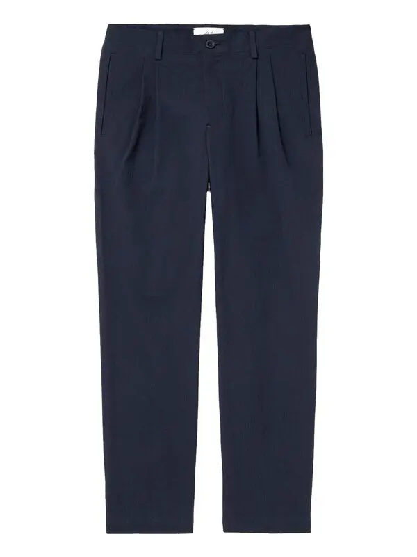 Mr P. Steve Straight-leg Pleated Organic Cotton-blend Seersucker Trousers - Blue