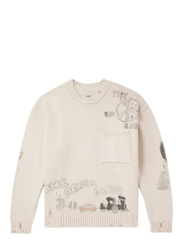 Kapital Distressed Printed Cotton Sweater - Neutrals