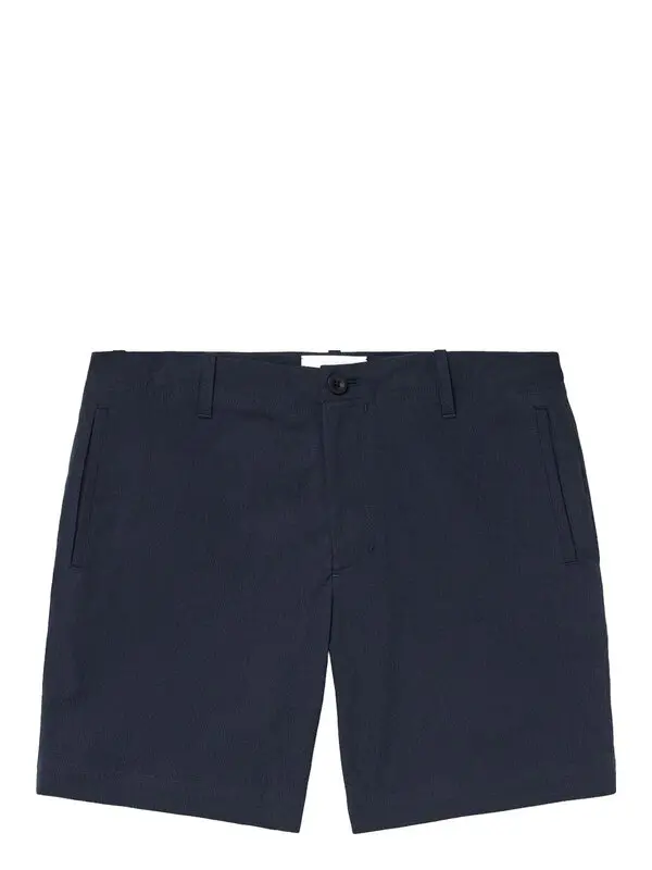 Mr P. Straight-leg Cotton-blend Seersucker Shorts - Blue